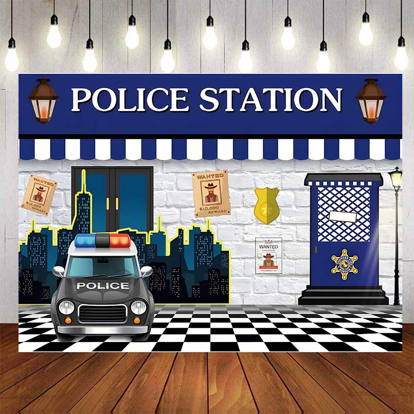 Police Station Party Backdrop For Family Cake Smash Police Car ...