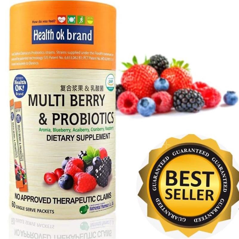 Health Ok Multi Berry & Probiotics Dietary Supplement (Aroniai,Acai,Blueberry,,Cranberry ...