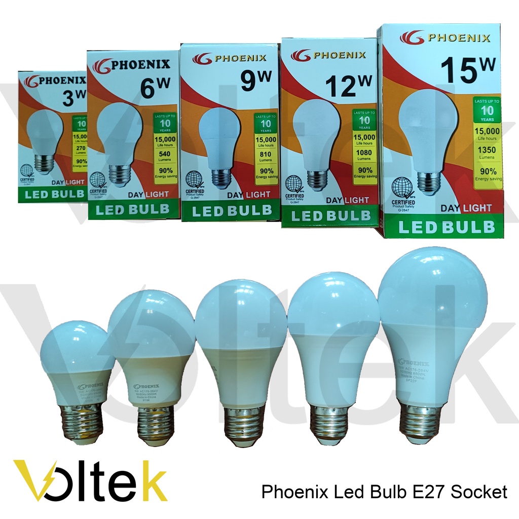 Phoenix LED Bulb E27 socket Daylight 3w, 6w, 9w, 12w, 15w LED Light ...