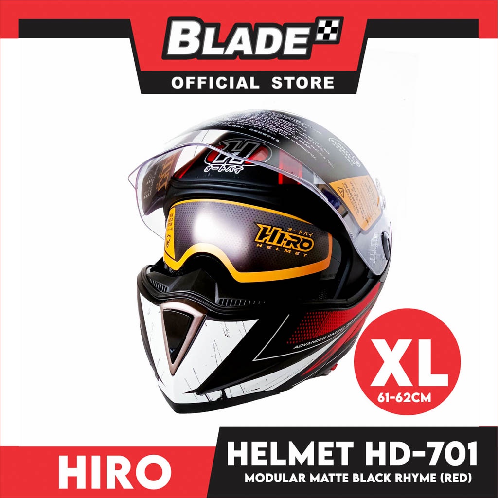 HIRO Helmet FU (XL) HD-701 Matte Black Rhyme Red Color (Modular ...