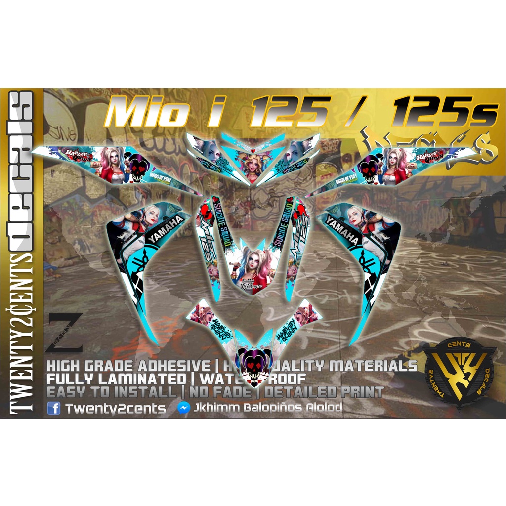 Yamaha Mio i 125 / 125s Decals High-Quality Stickers Cyan (harley quinn ...