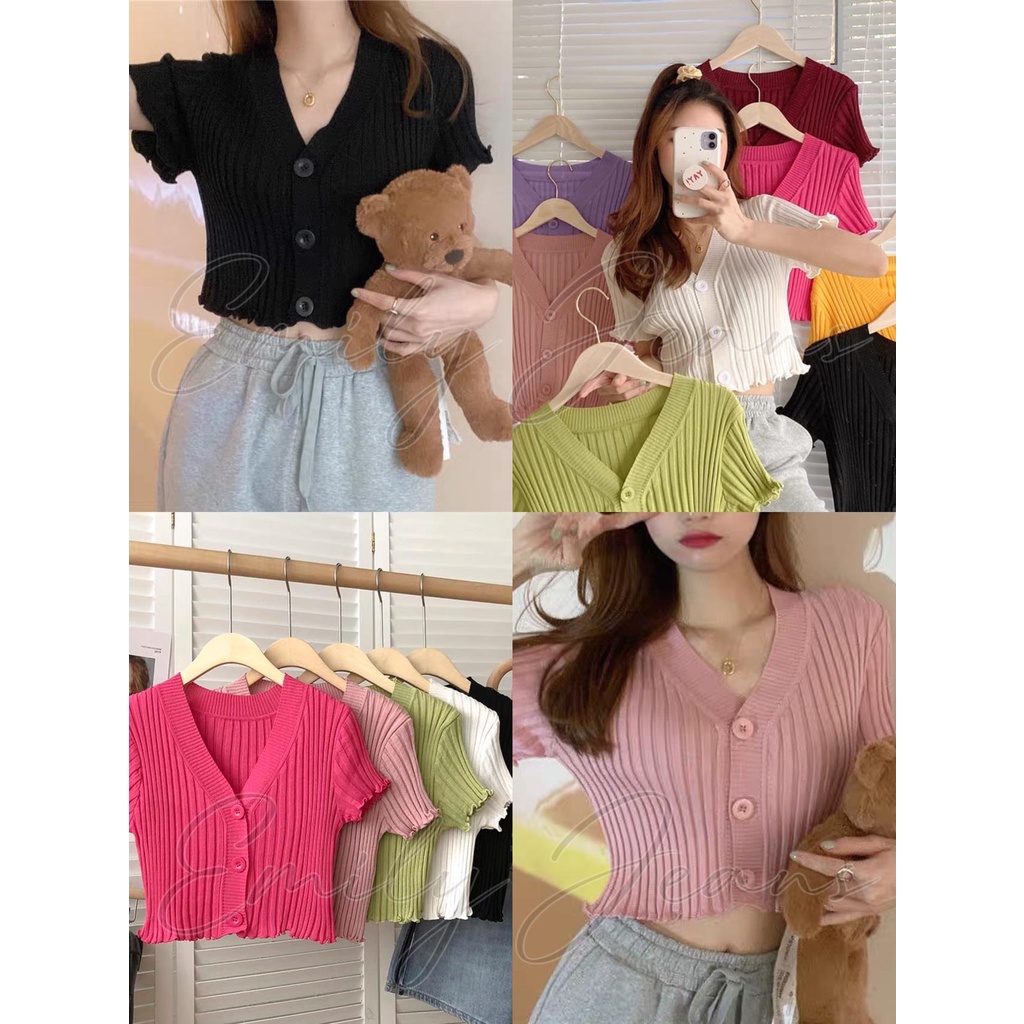 EMILY Korean Style V-neck Short Sleeve Bottoming Crop Top ( Working ...