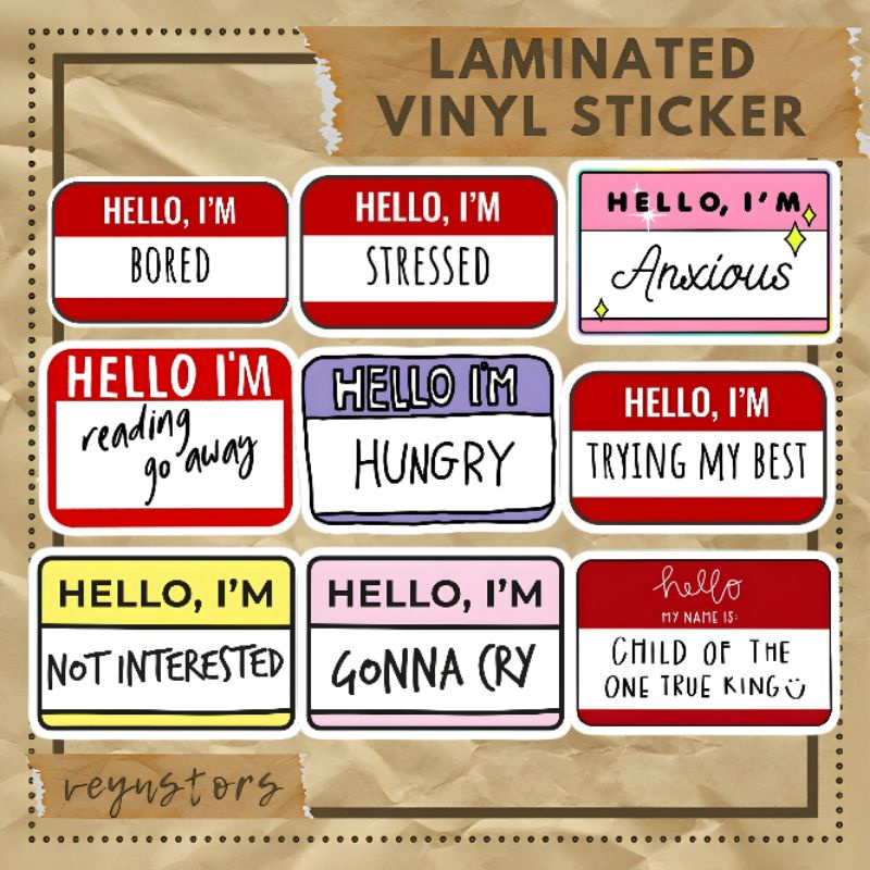 HELLO, I AM * HELLO, MY NAME IS LAMINATED VINYL STICKER | Shopee ...