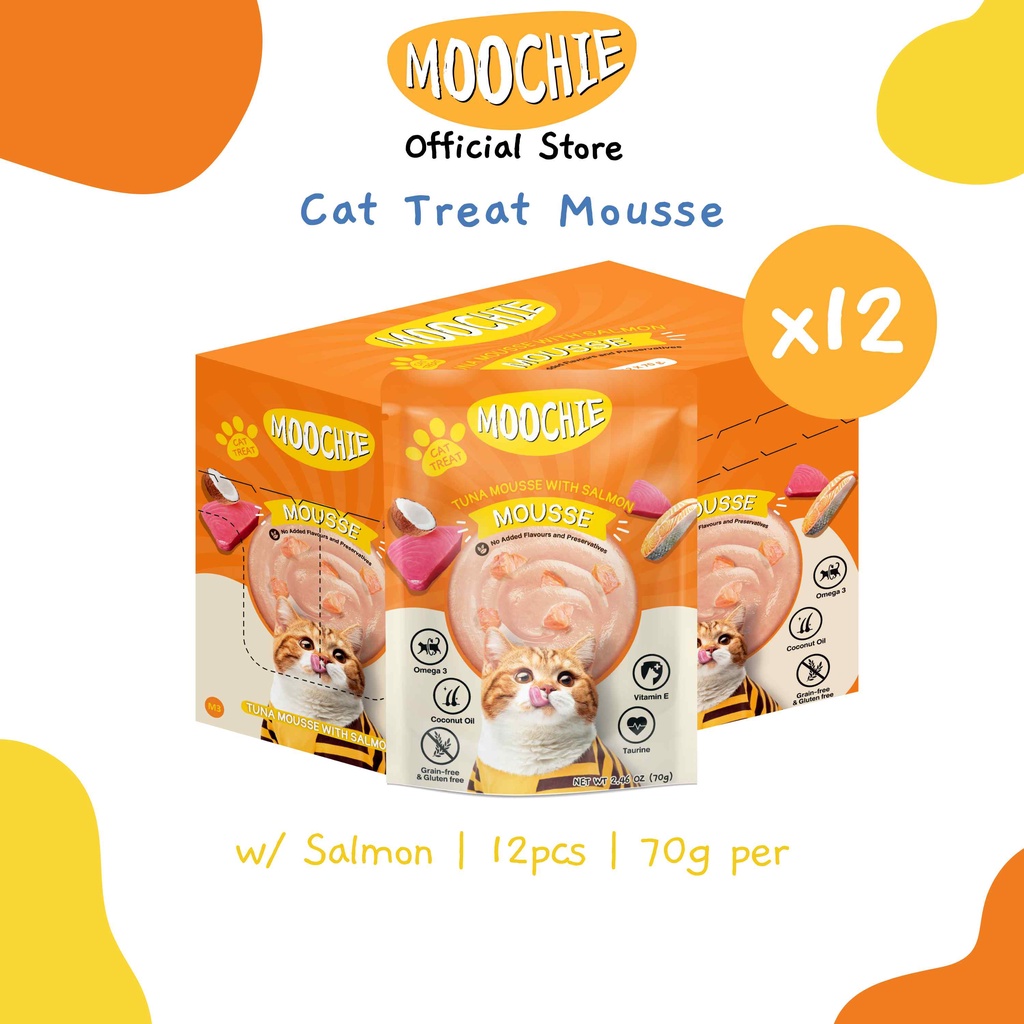 Moochie Value Box Wet Cat Treat Tuna Mousse With Salmon 70g Pouch X12 ...