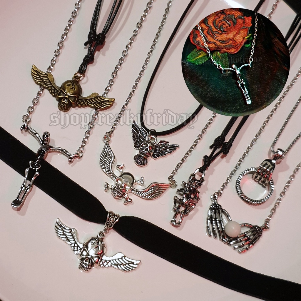 Gothic Punk Grunge Crucifix Skeleton Skull Wings Necklace | Shopee ...