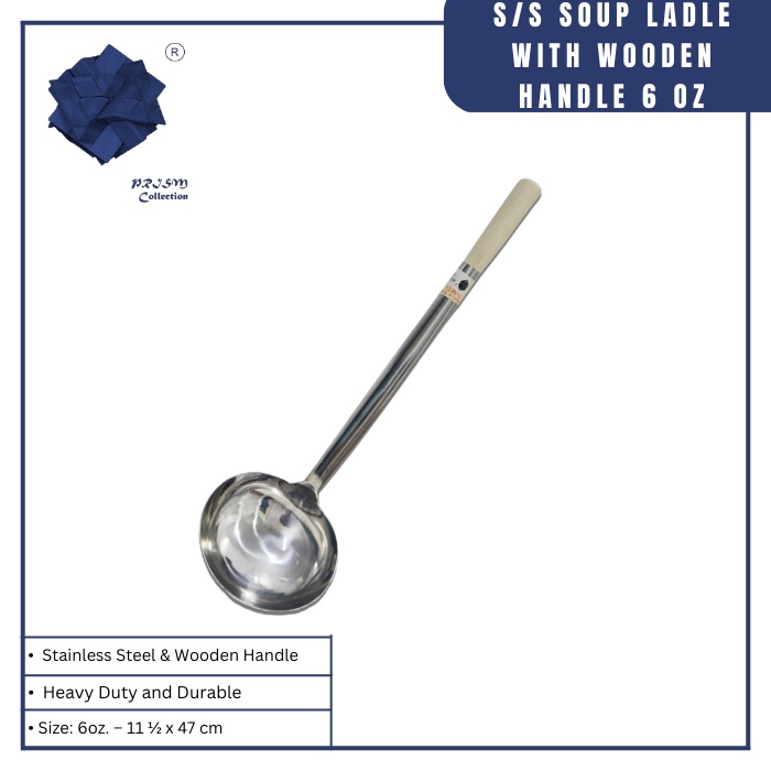 S/S Soup Ladle with Wooden Handle 6 oz Stainless Steel | Shopee Philippines