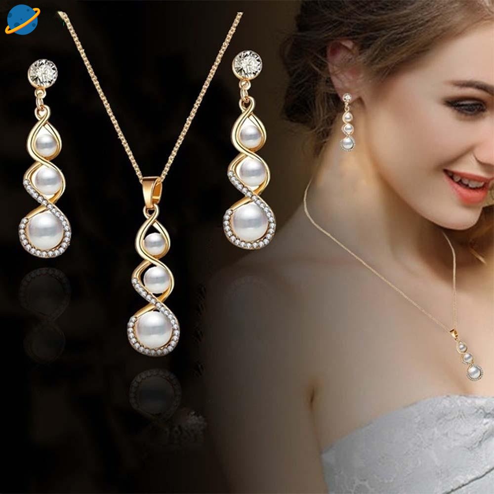 High Quality Jewelry Set Romantic Dangle Earrings Necklace Simulated ...
