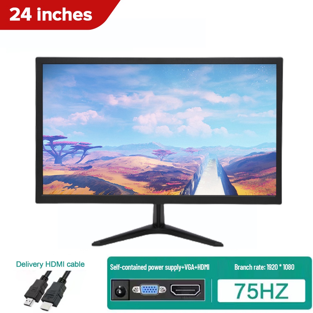 Desktop Computer Monitor PC Gaming Office Monitor 24 Inch HD 1080p 75Hz ...