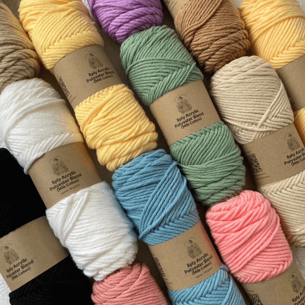 8ply Milk Cotton Acrylic Polyester Blend Yarn 100g | Strings by Reena ...
