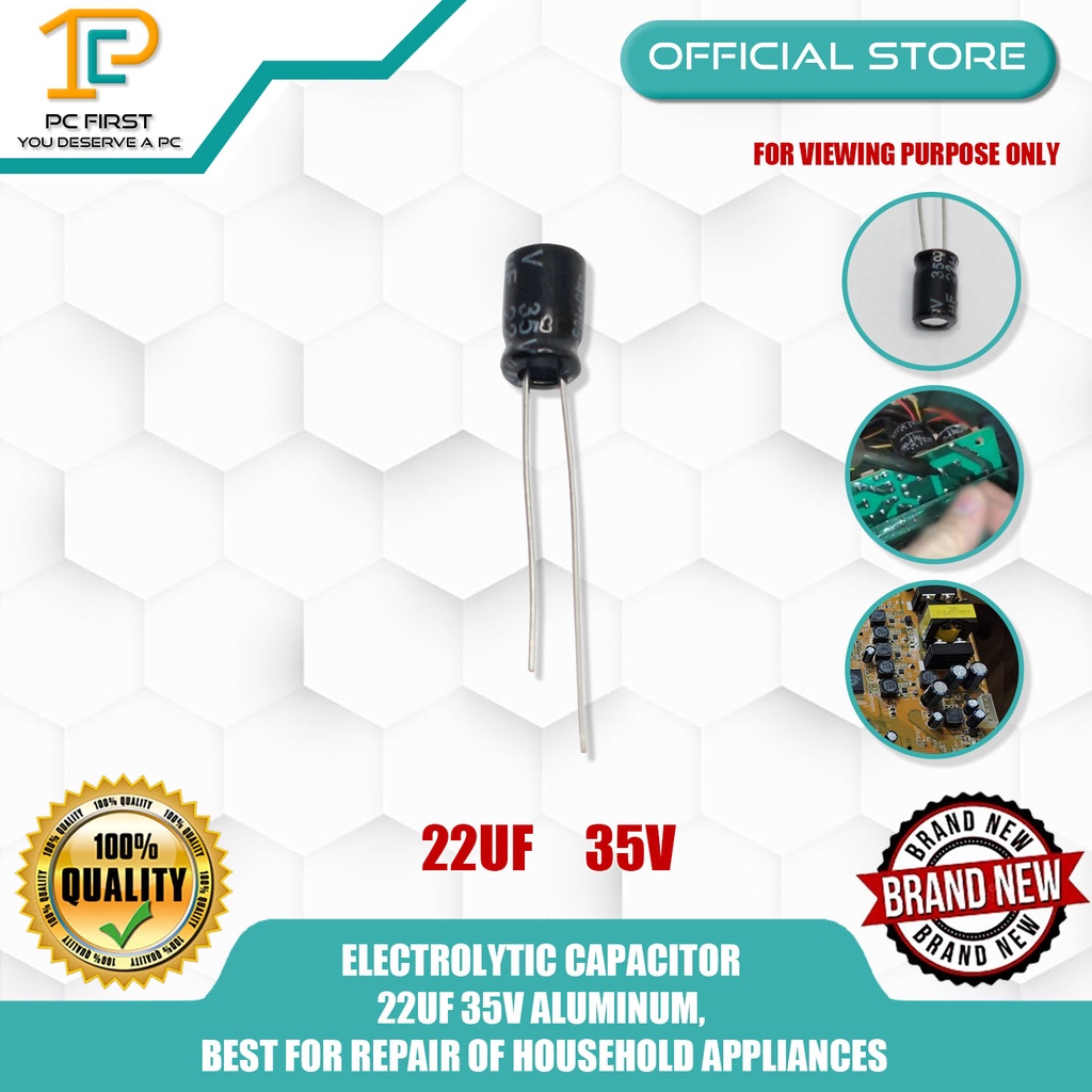 ELECTROLYTIC CAPACITOR 22UF 35V ALUMINUM, BEST FOR REPAIR OF HOUSEHOLD ...