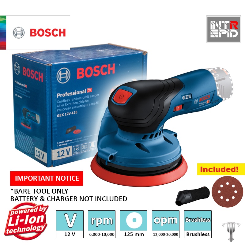 Bosch GEX 12V-125 Professional 12 V Cordless Brushless Random Orbit Sander (Bare Tool) | Shopee ...