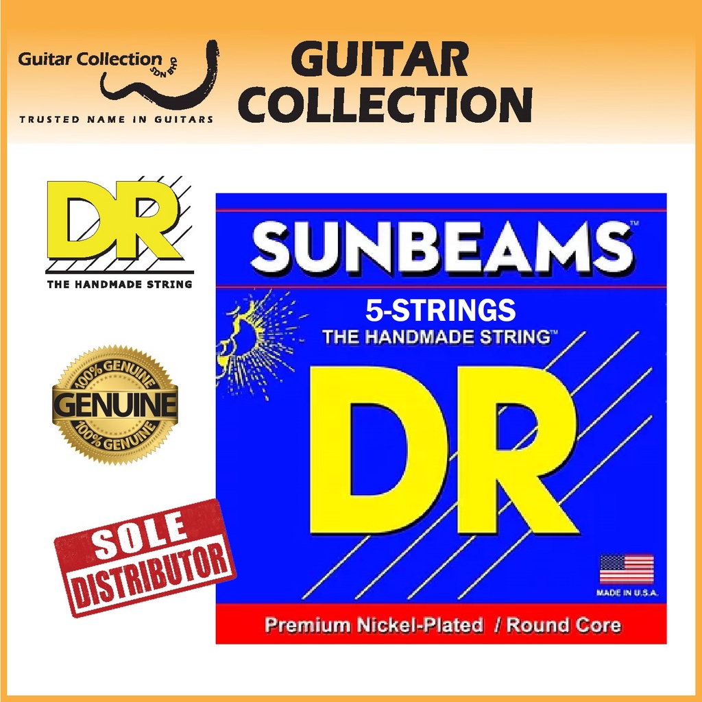DR Strings NMR5-130 SUNBEAMS Nickel Plated Bass Strings 5-String Medium ...