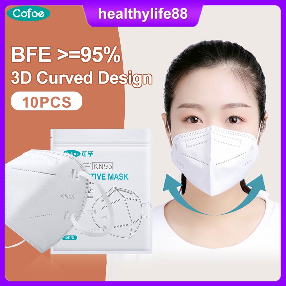 Cofoe KN95 Mask 5D Disposable Facemask 4PLY White for Adult Makapal Face-Lifting Protection ...