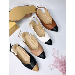 Sole Meet Dorri Flat- Synthetic Leather Half Combination Slingback with ...
