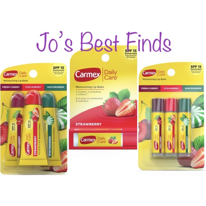 Carmex Daily Care Moisturizing Lip Balm, Strawberry | Cherry ...