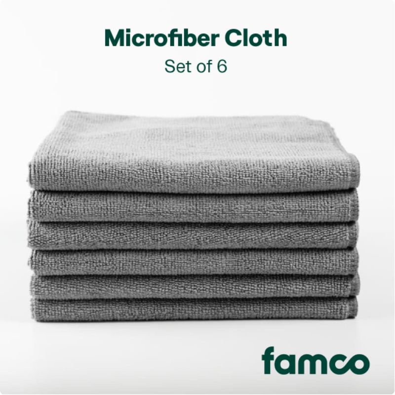 Famco Microfiber Cloth Set of 6, Gray, 300gsm, 40cm x 40cm, Multi-purpose Cleaning Rags, Lint ...