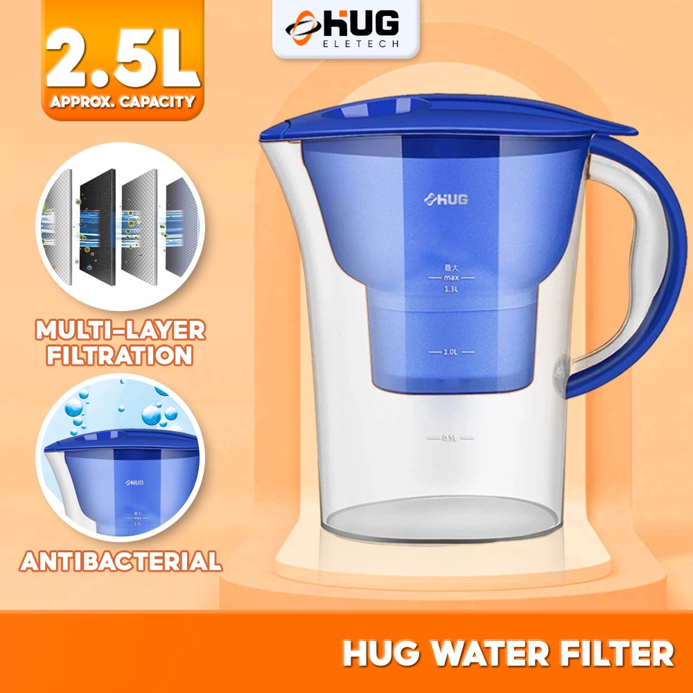 HUG 2.5L Water Filter Pitcher Premium Alkaline Jug Pure Healthy Mineral ...