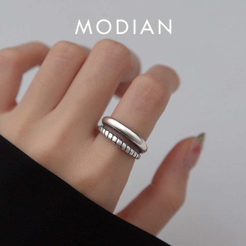 Modian 925 Sterling Silver Vintage Open Size 4-6 Ring for Womwen Fine Jewelry Fashion Geometric ...