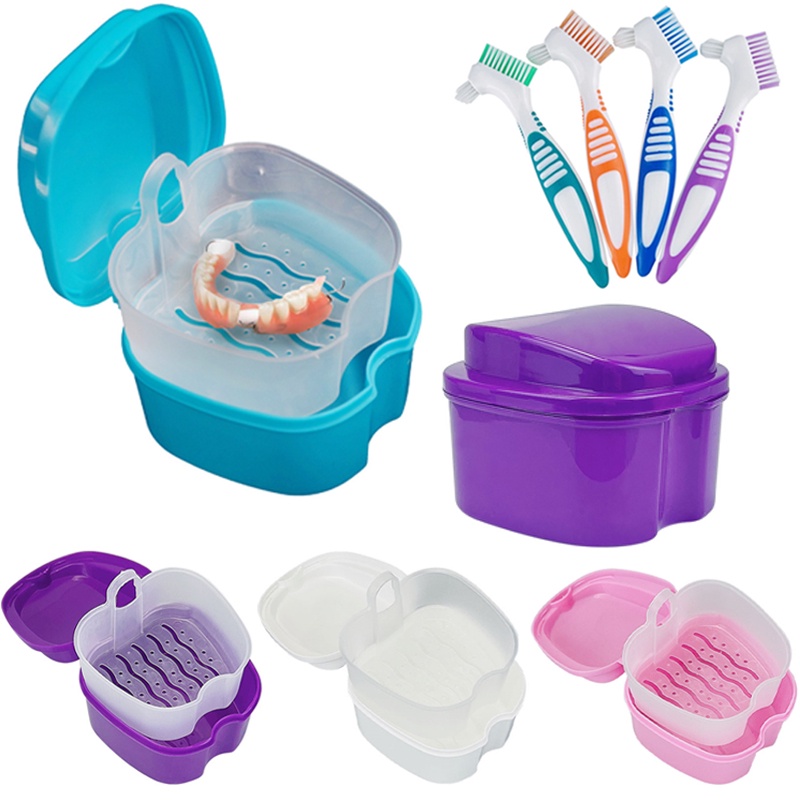 Denture Box And Brush Set Retainer Cleanning Denture Case Brush ...