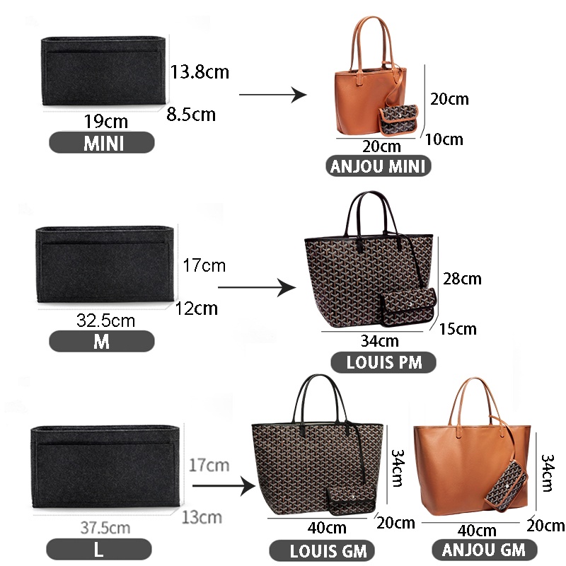 Felt Insert Organizer For Goyard Mini Tote Bag Womens Handbag Inner ...