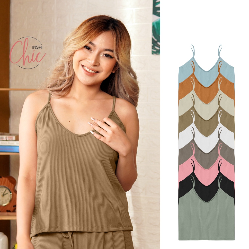 Inspi Chic Spaghetti Strap For Woman Plain Ribbed Knitted Crop Tank