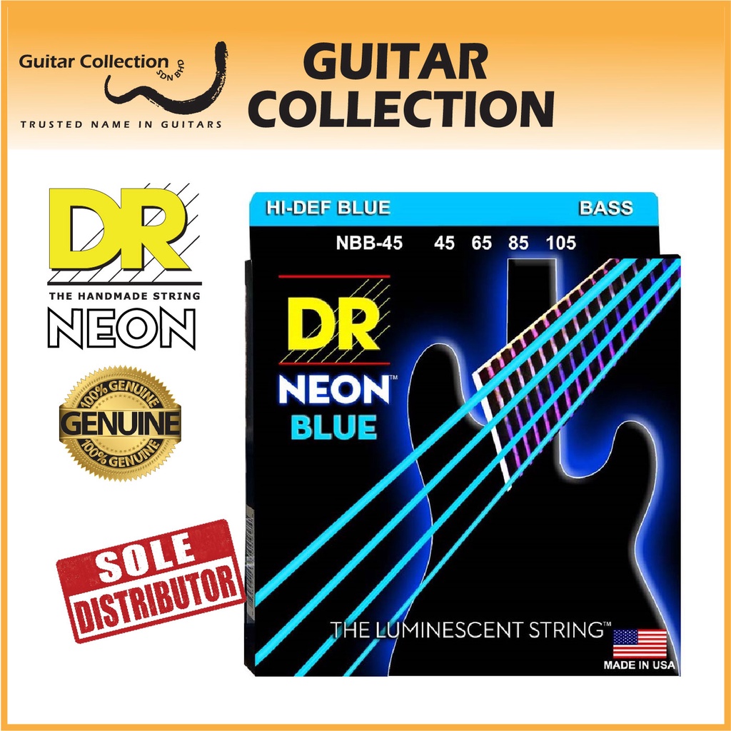 DR Strings NBB-45 NEON Blue Coated Nickel Plated Bass Strings 4-String ...