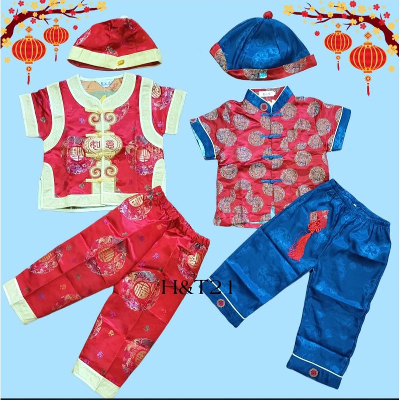 Chinese Boy Outfit costume for kids (Pants,top and hat) | Shopee ...