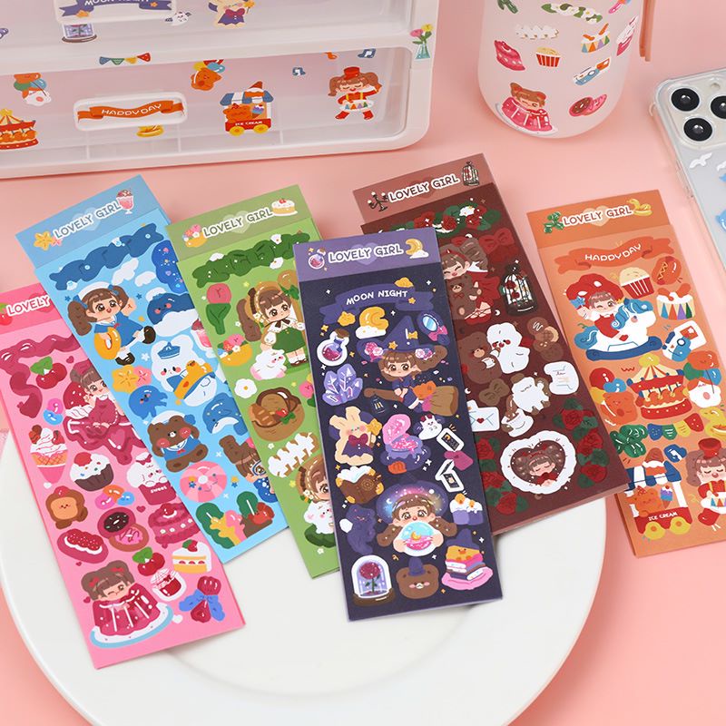 Hand-painted Cartoon Cute Girls Daily Life Stickers Student Diary ...