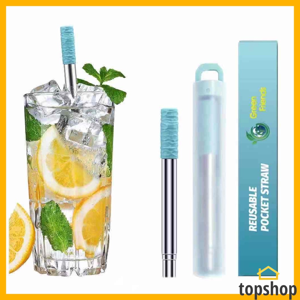 TOPSHOP Reusable Folding Metal Straw Outdoor Travel Telescopic Straw ...