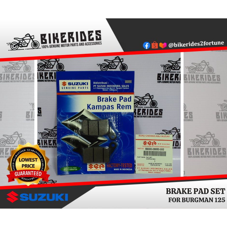 FRONT, BRAKE PAD SET SGP (BURGMAN125/SKYDRIVESPORTS/CROSSOVER) SUZUKI ...