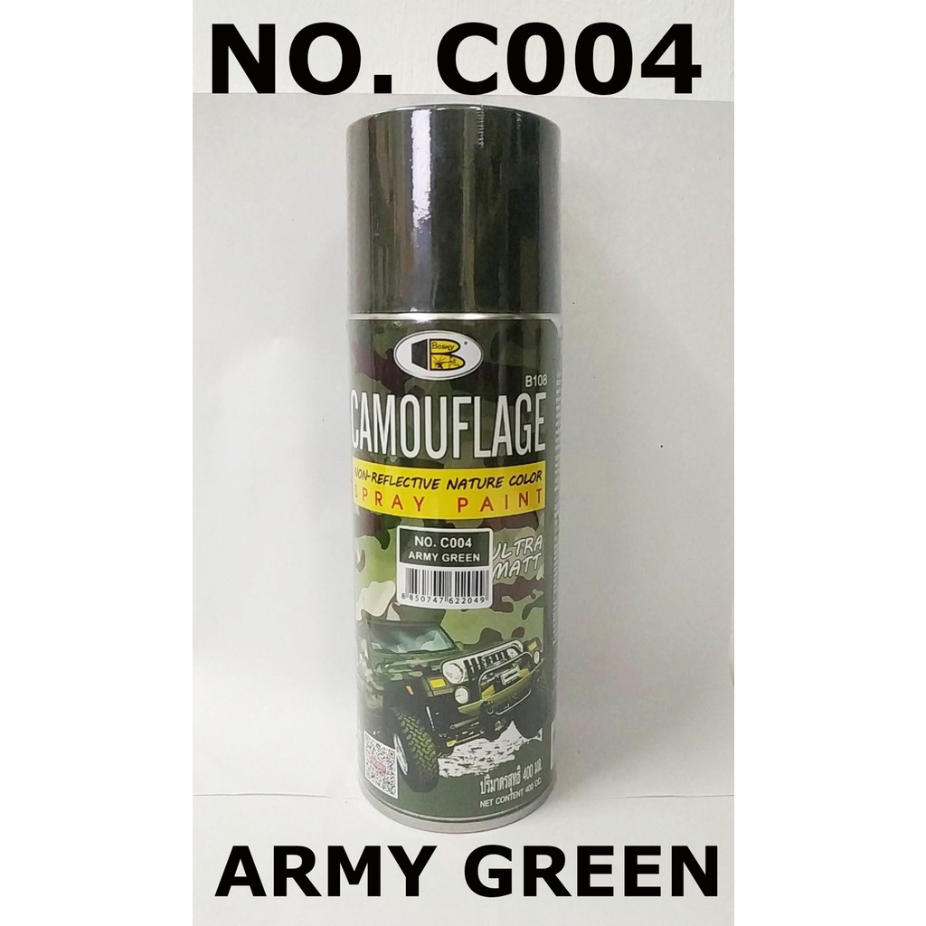 BOSNY SPRAY PAINT CAMOUFLAGE ARMY GREEN NO. C004 (400CC) NON-REFLECTIVE ...