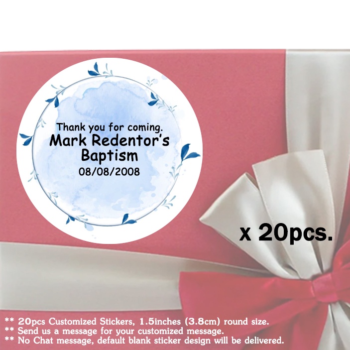 Souvenir Tag Sticker Label Baby Boy Blue Leaves Binyag Baptism Custom ...