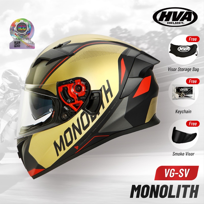 HVA VG-SV Monolith Full Face Helmet Dual Visor Helmet Motorcycle Helmet ...