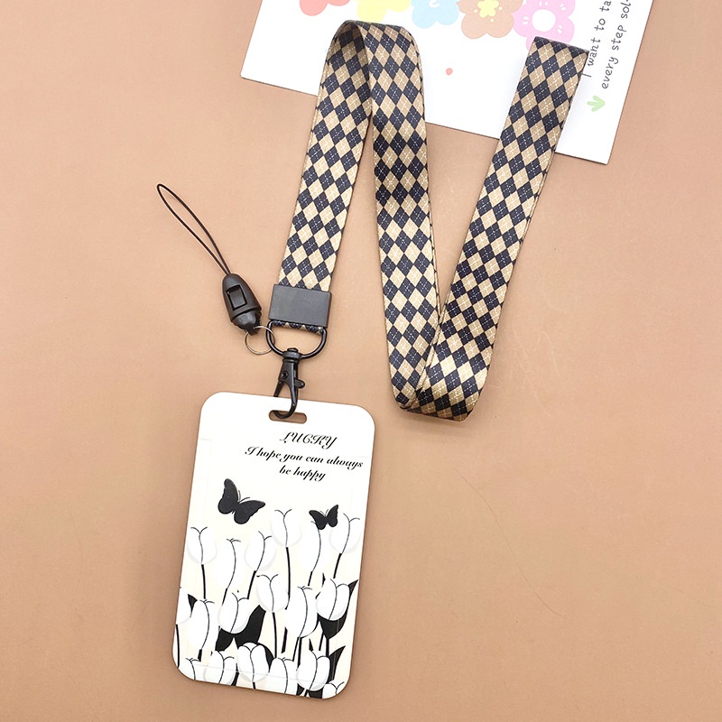 Ins Cool Rose Series lanyardBus Card Cover Bell Key Ring ID Card holder ...