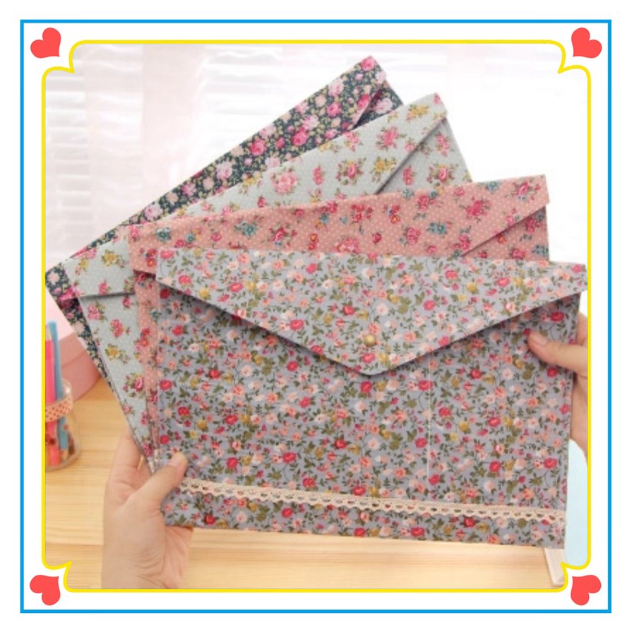 Portable Floral A4 File Envelope Fabric Document Bag Paper Pockets ...