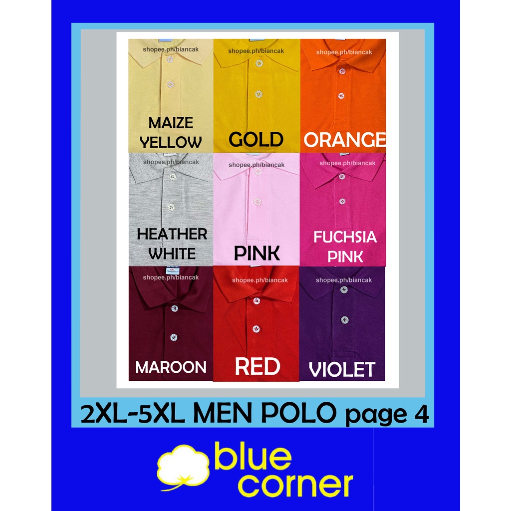 ORIGINAL 2XL 3XL 4XL 5XL BLUE CORNER MEN POLO SHIRT COMFORT GOLD YELLOW PINK ORANGE RED VIOLET ...