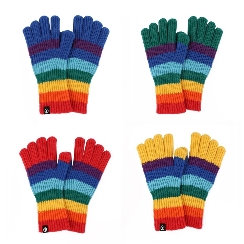 WMMB Touchscreen Teens Gloves Rainbow Winter Colorful Stripes Full ...