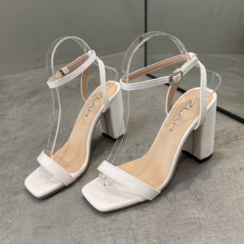 Women Sandals High Heel Sandals Block Heels Korean Sandals White ...
