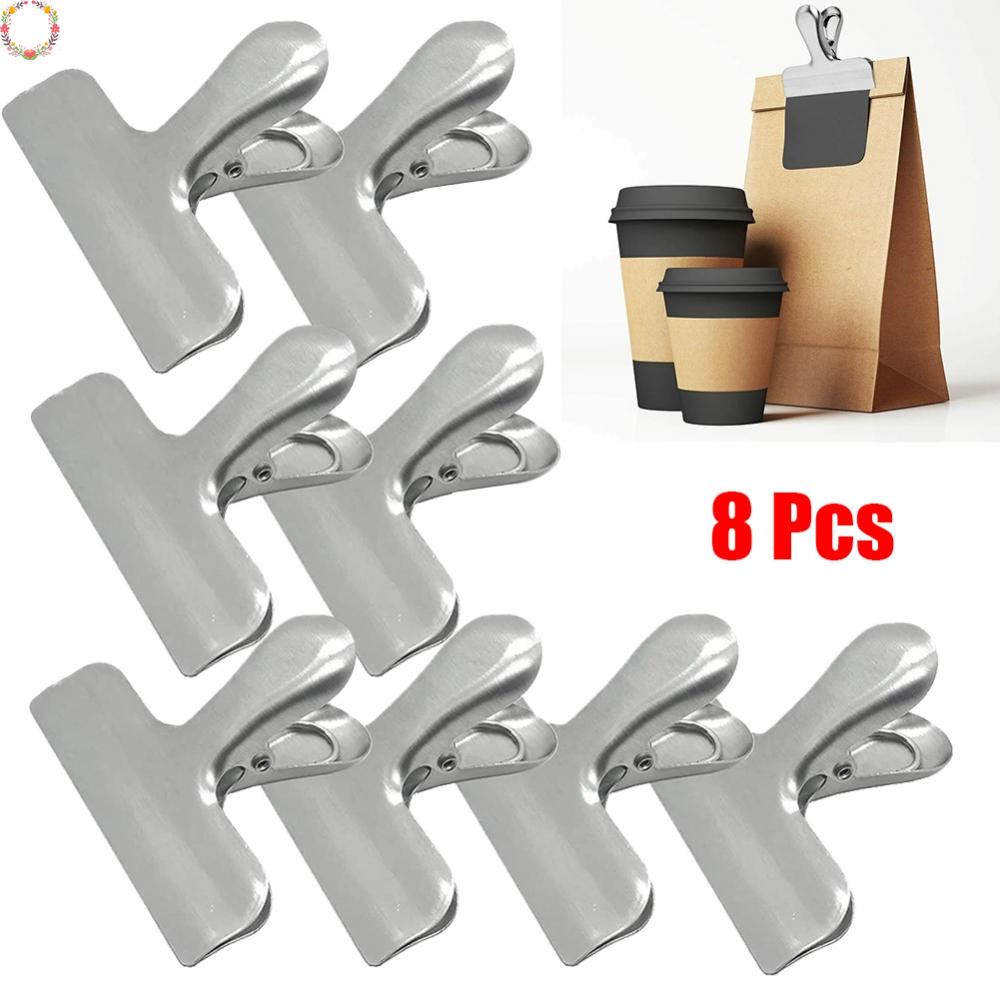 8pcs/Set Metal Chip Bag Clips Stainless Steel Home Kitchen Food Snack ...