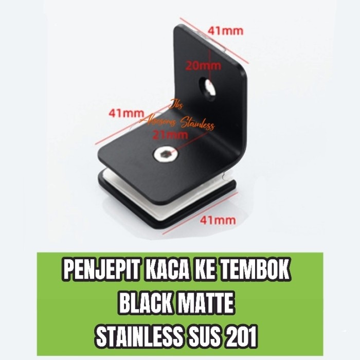 Glass CLAMP TO WALL BLACK MATTE/ GLASS CONNECTOR STAINLESS SS 201 AB27 ...