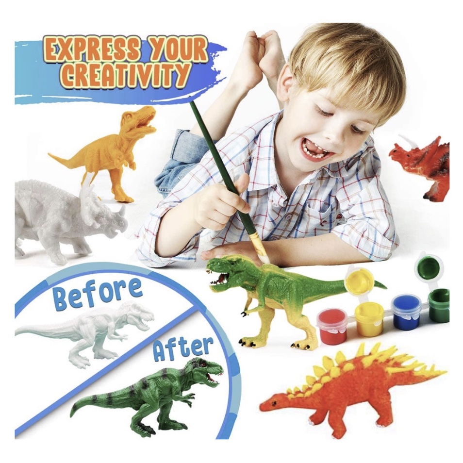 DIY Coloring Painting Dinosaur Stegosaurus Triceratops Model Drawing ...