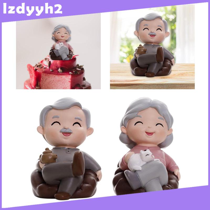 [Lzdyyh2] Cute Grandma Grandpa Statue Miniature Figurine Desktop Cake ...