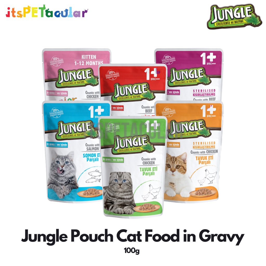 Jungle Pouch Wet Cat Food in Gravy 100g (For Adult Cat or Kitten ...