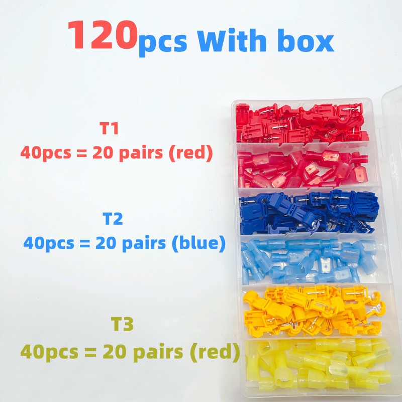 60/120PCS Boxed,T-type Crimp Terminal,Wire Connection Clip Quick ,Peel ...
