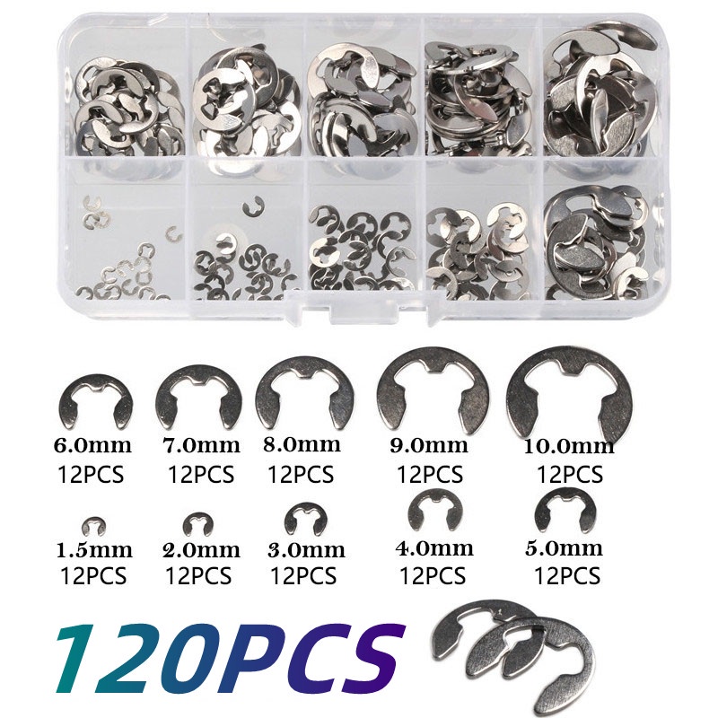 120/200PCS 304 Stainless Steel E-Clip Retaining Snap Ring Circlip Kit 1 ...