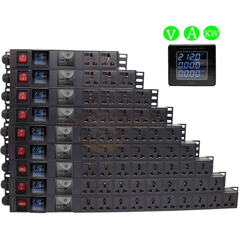 Power distribution unit (PDU) multi-function digital display socket, 2-13-digit voltage/current ...