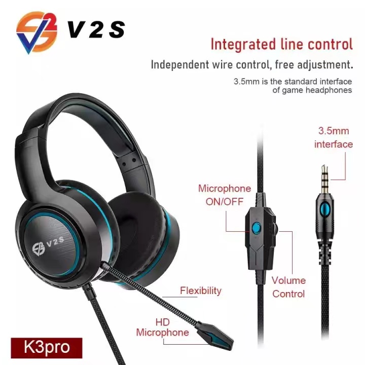 V2S K2pro 3.5mm Jack Foldable Adjustable Universal Wired Gaming ...