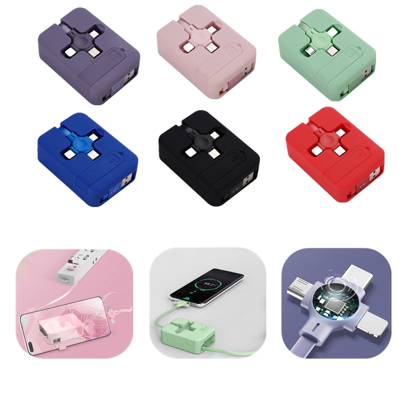 Creative Retractable Mobile Phone Cable Boxes 3 in 1 2.4A Fast Charging ...