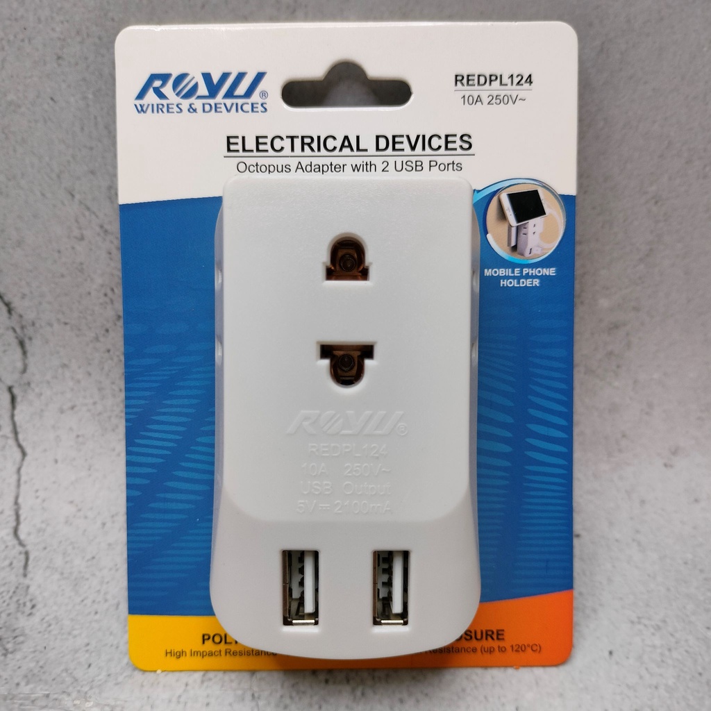Royu 3 Gang Octopus Adapter w/ 2 USB Ports REDPL124 | Shopee Philippines