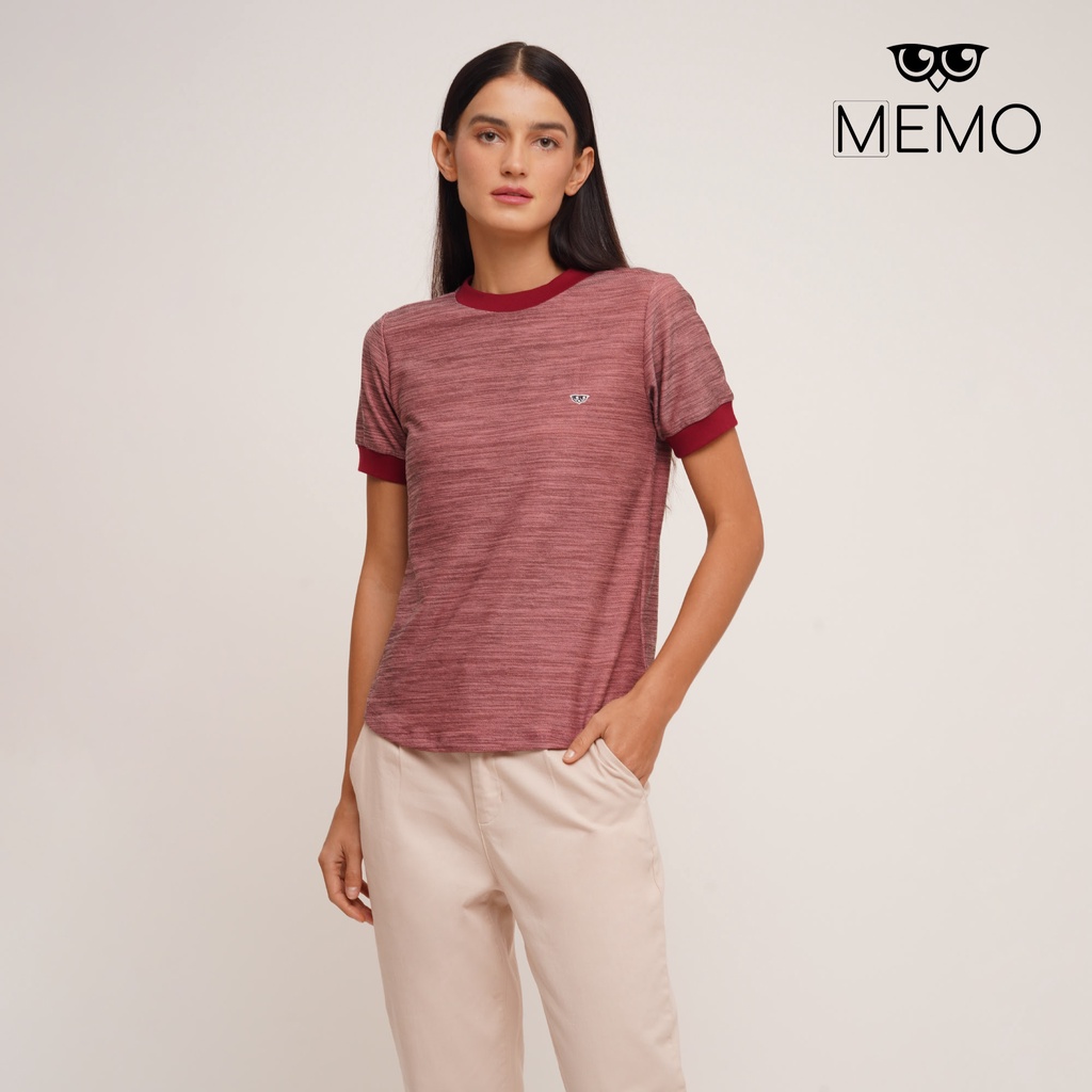 Memo Ringer T-Shirt For Women (Maroon) | Shopee Philippines